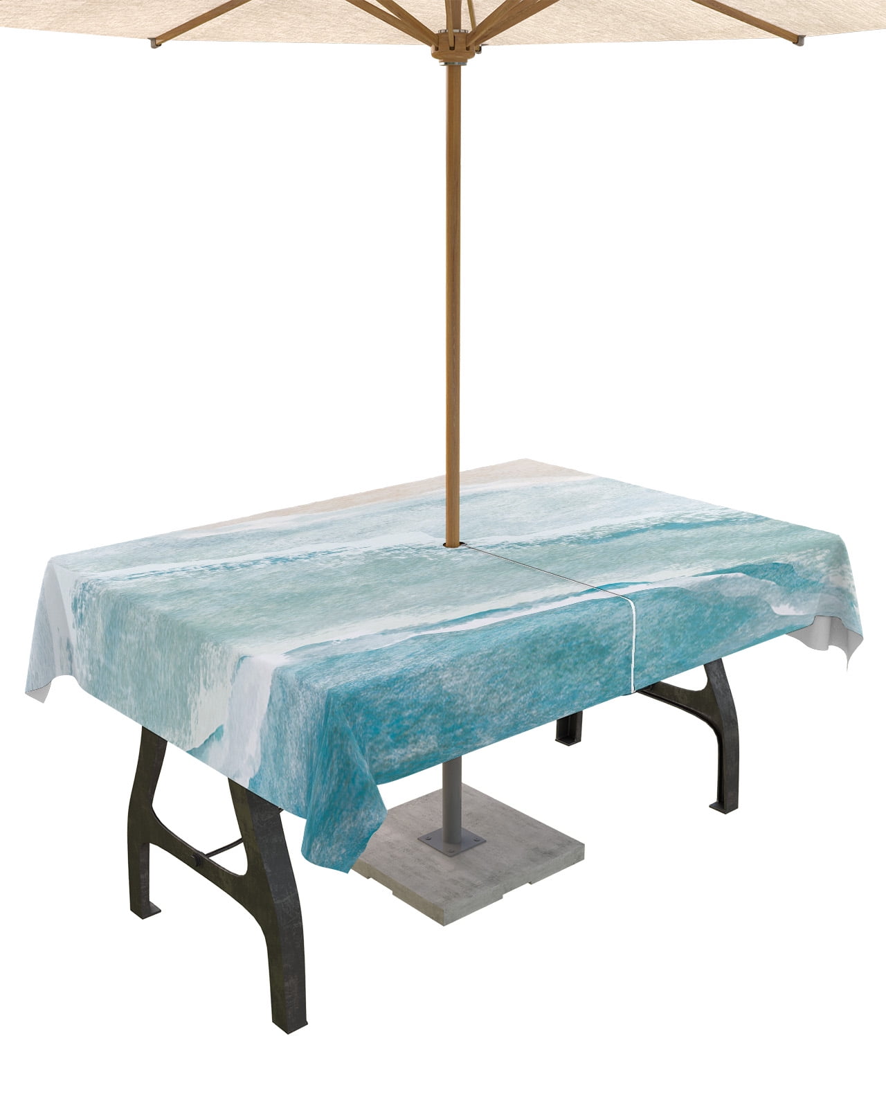 Outdoor Tablecloth with Umbrella Hole,Summer Ocean Beach Blue Gradient ...