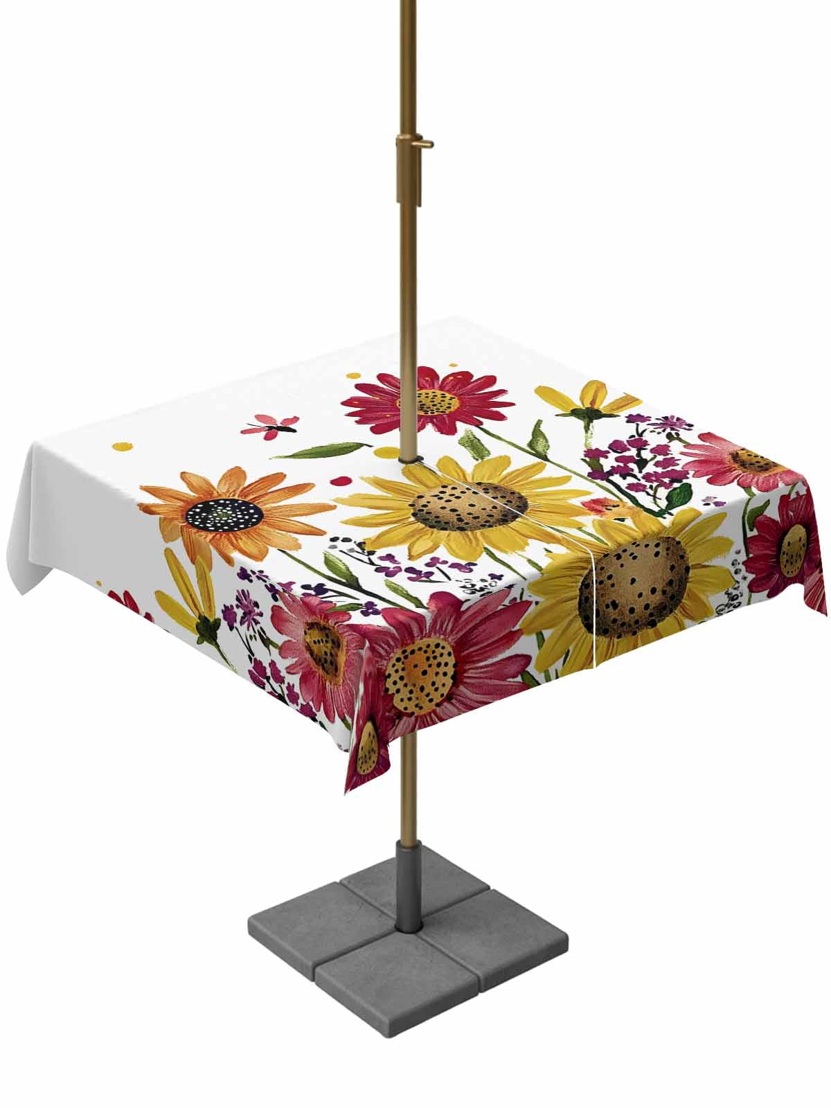 Outdoor Tablecloth with Umbrella Hole, Summer Yellow Red Chrysanthemum ...