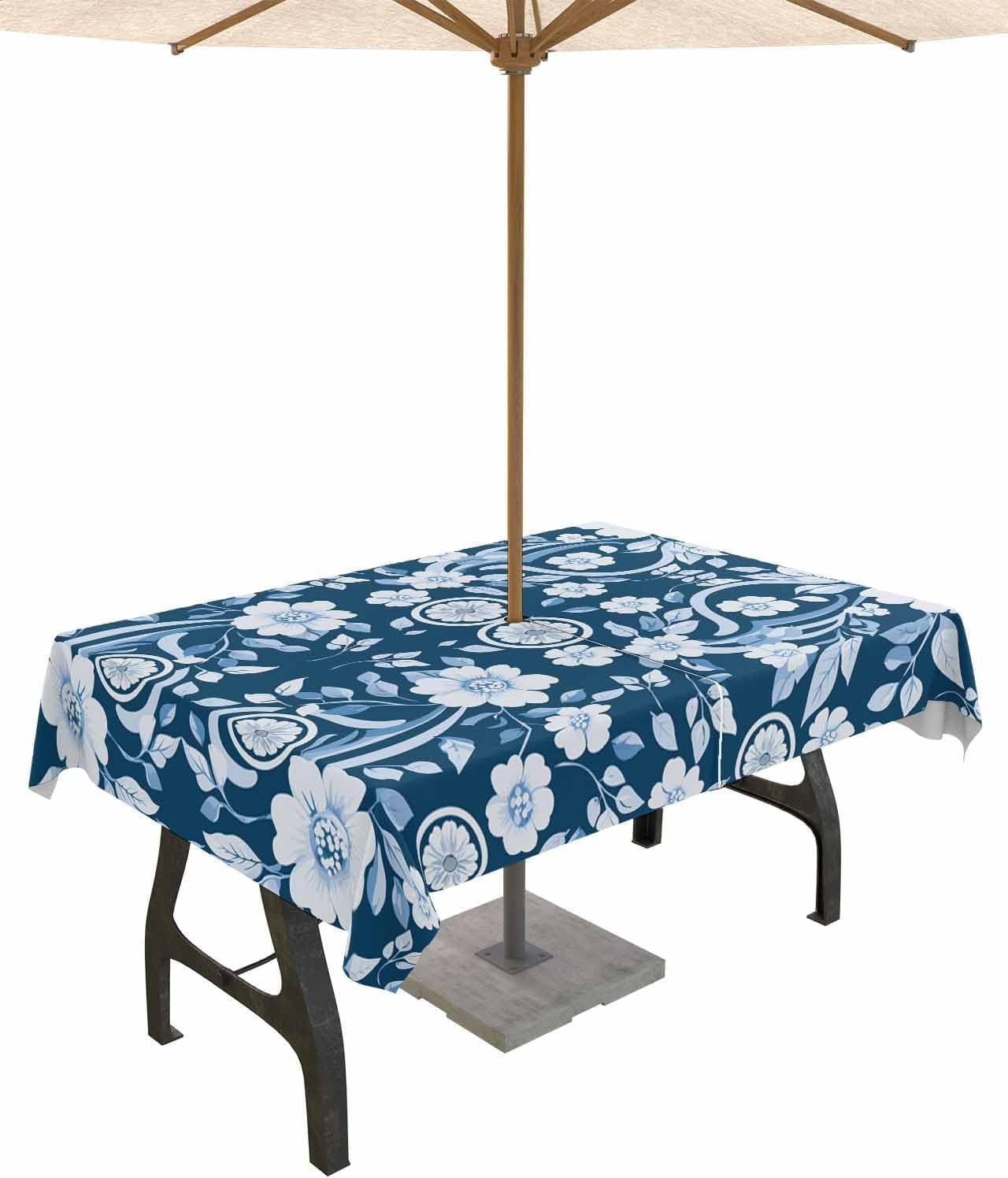 Outdoor Tablecloth with Umbrella Hole and Zipper 60 x 84 Inch Vintage ...