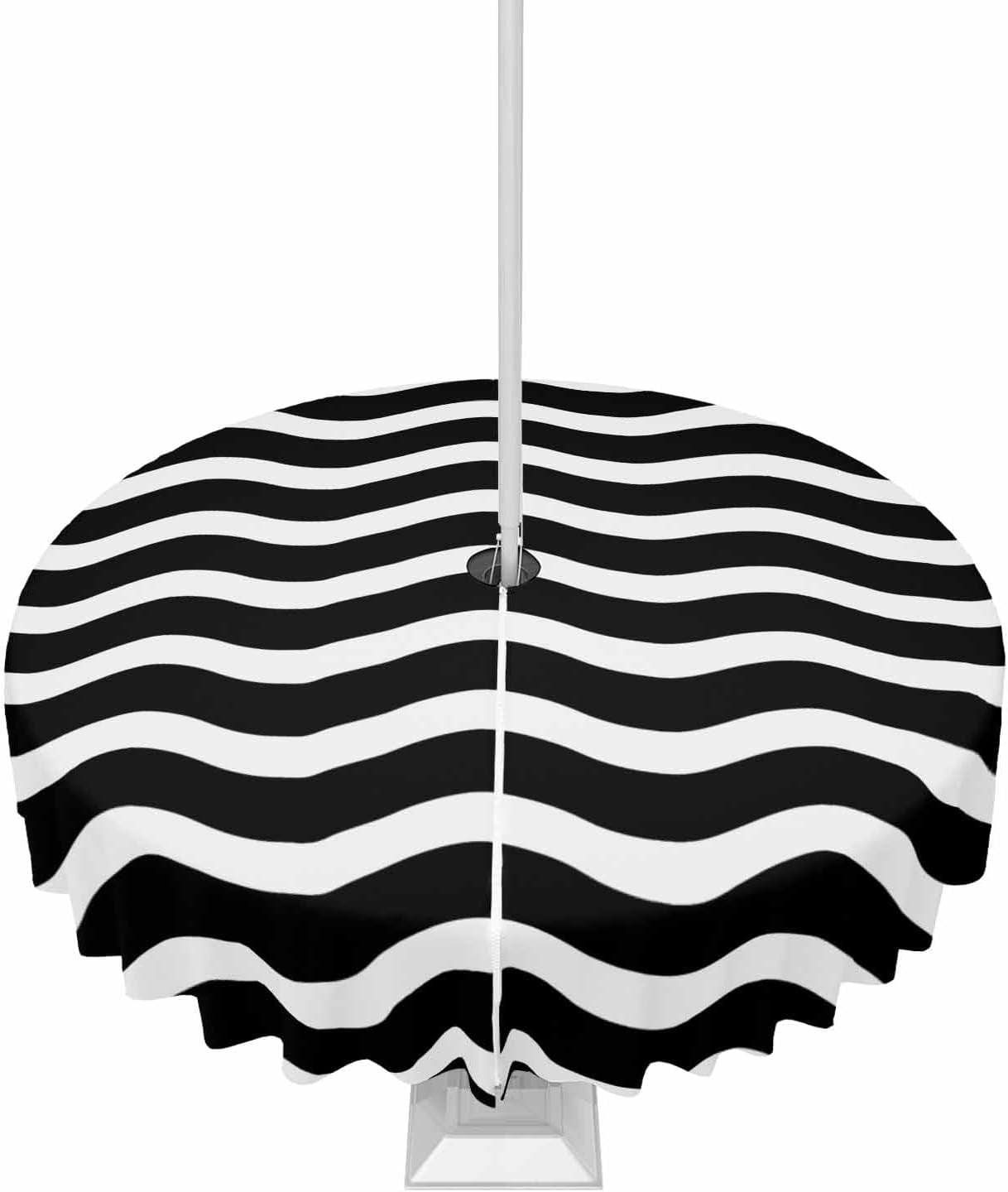 Outdoor Tablecloth with Umbrella Hole and Zipper 60R Black and White ...