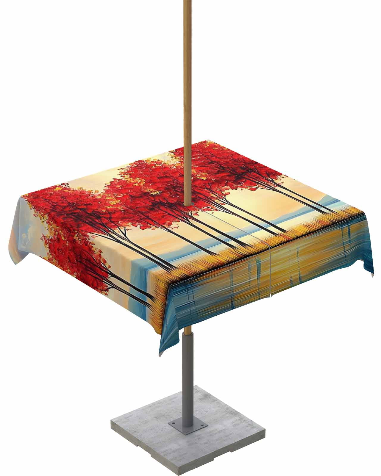 Outdoor Tablecloth with Umbrella Hole & Zipper, Autumn Leaves Square ...