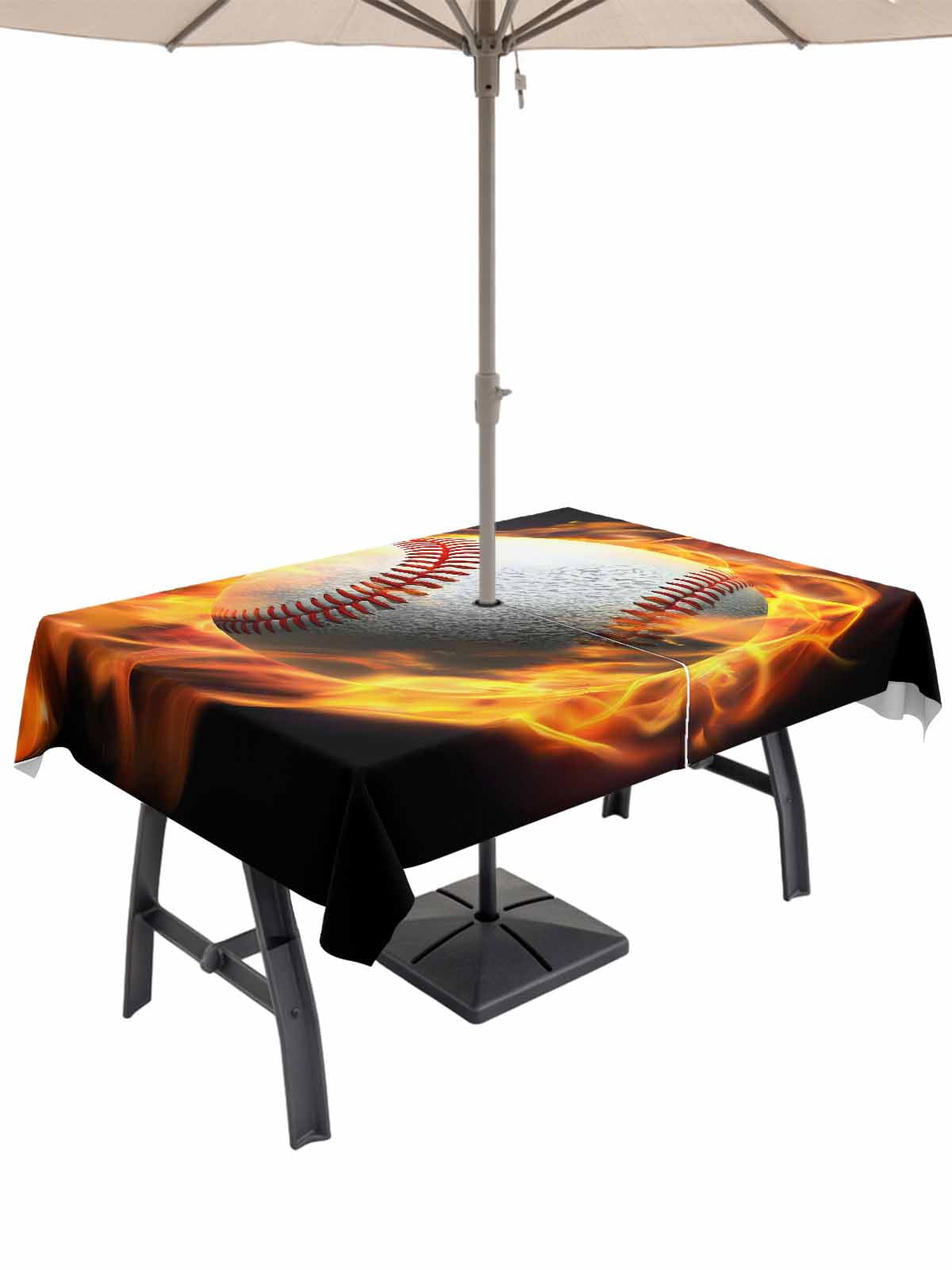 Outdoor Tablecloth with Umbrella Hole and Zipper, Baseball Rectangle ...