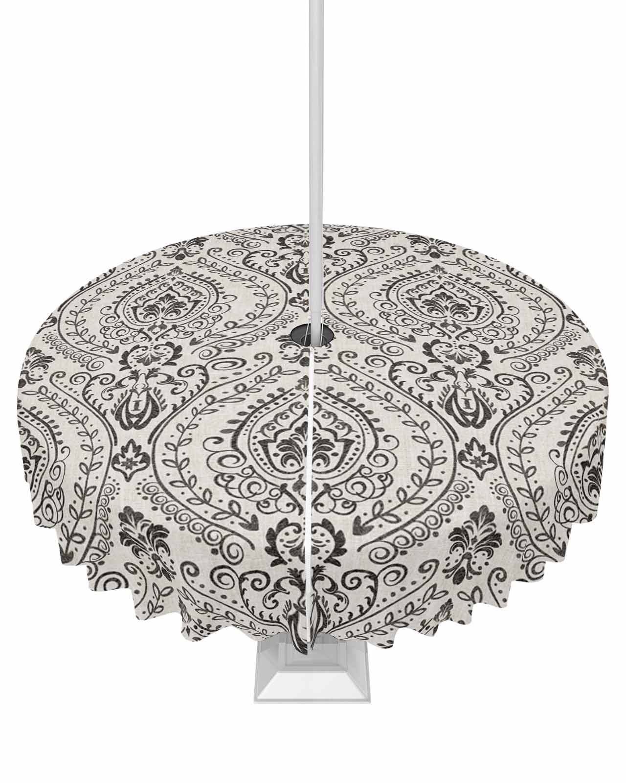 Outdoor Tablecloth with Umbrella Hole Zipper,Black Baroque Texture ...