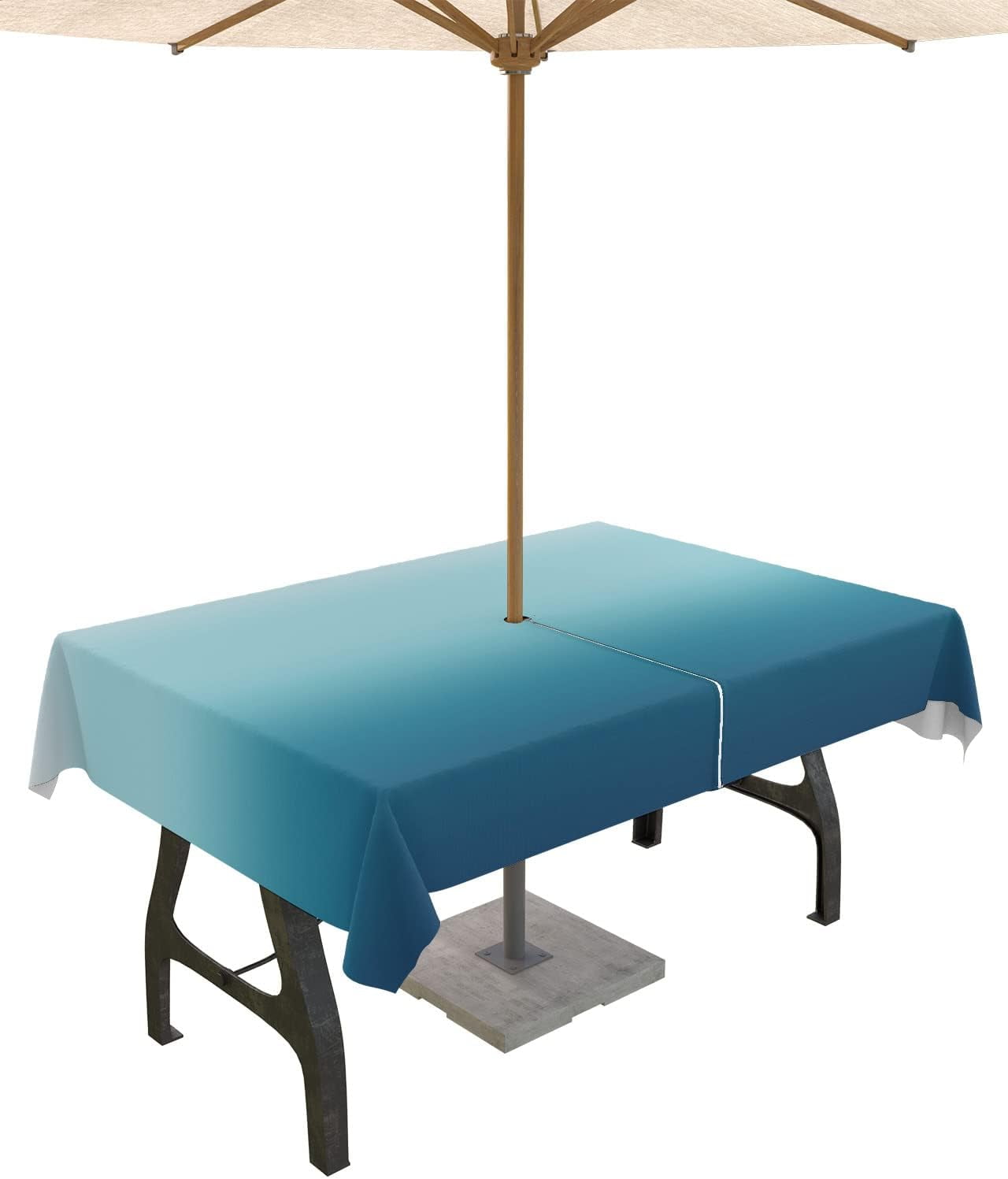 Outdoor Tablecloth with Umbrella Hole and Zipper Blue Ombre Rectangle Tablecloths 60x120 Outside ...