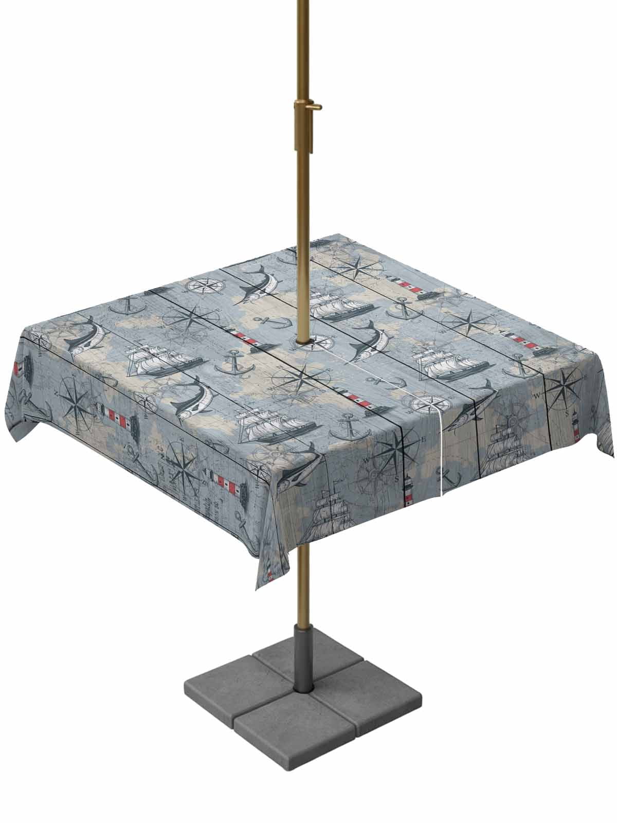 Outdoor Tablecloth with Umbrella Hole and Zipper, Blue Seaports Square ...