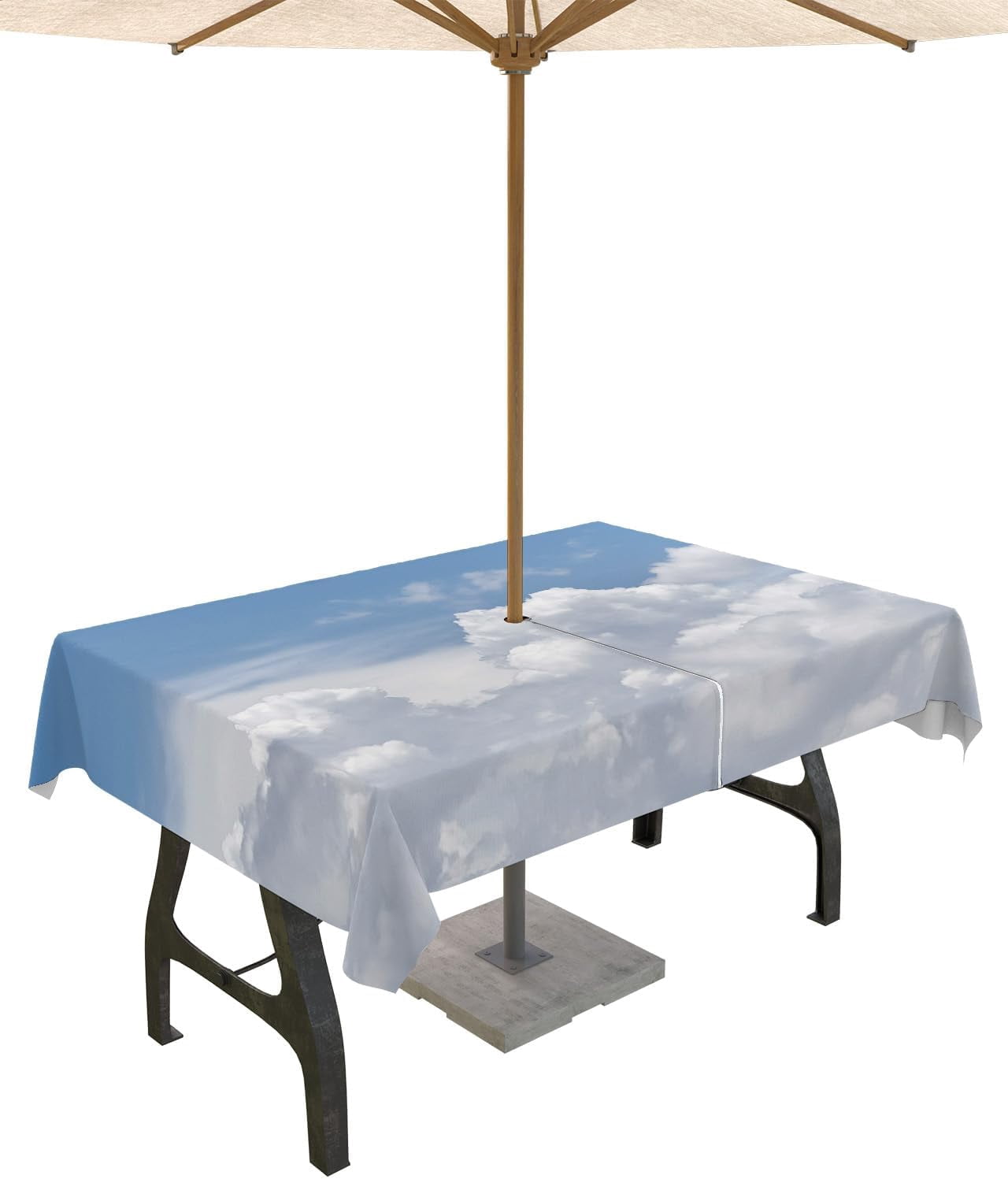 Outdoor Tablecloth with Umbrella Hole and Zipper Blue Sky Rectangle ...
