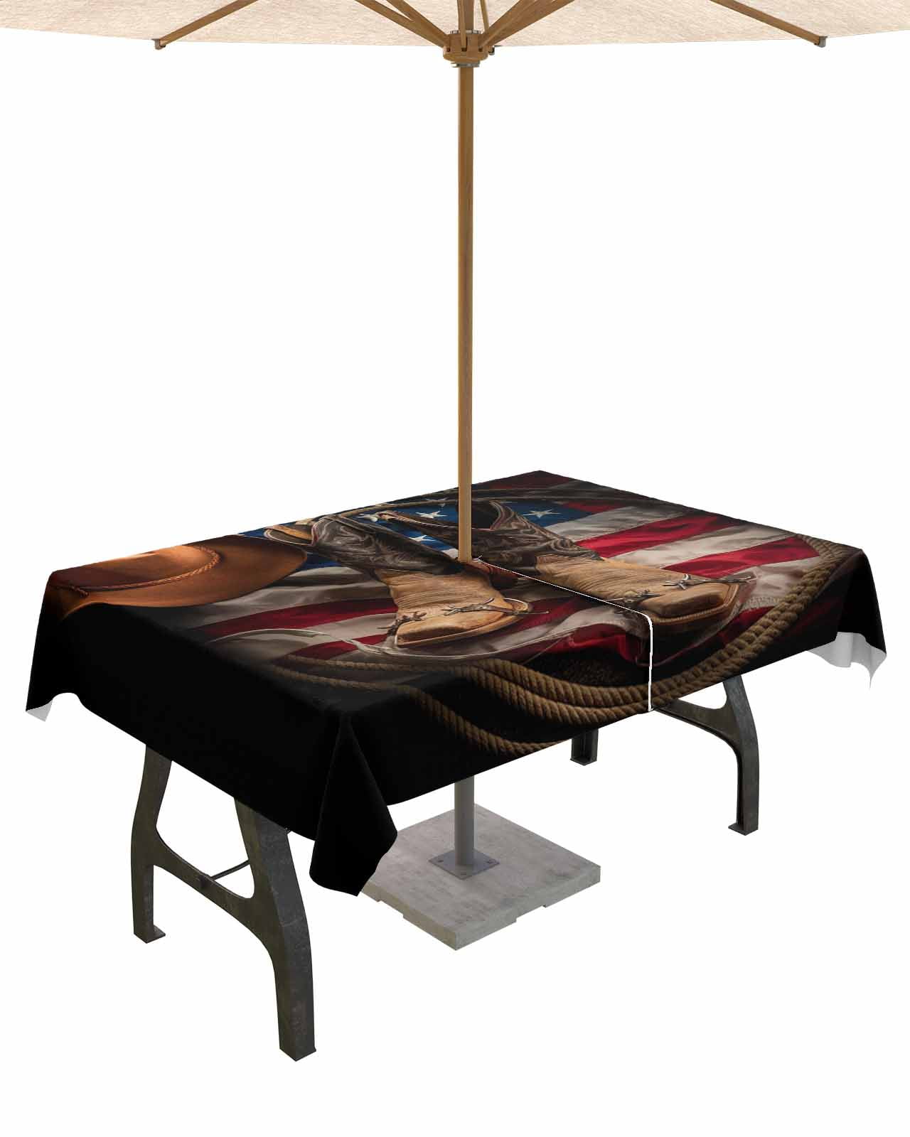 Outdoor Tablecloth with Umbrella Hole & Zipper, Cowboy Boots Hat ...