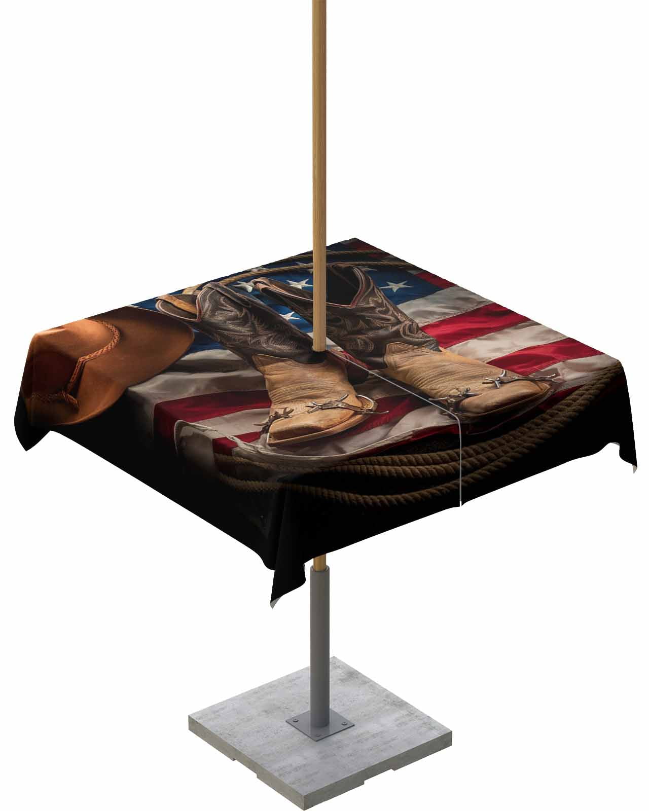Outdoor Tablecloth with Umbrella Hole & Zipper, Cowboy Boots Hat Square ...