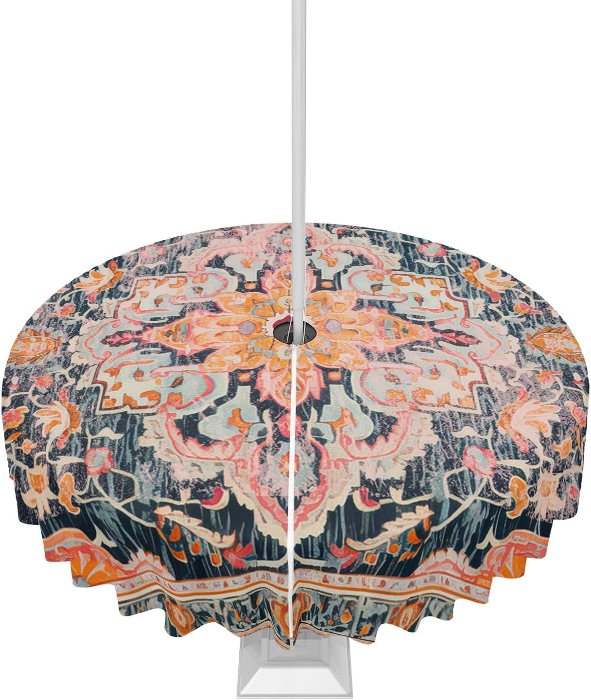 Outdoor Tablecloth with Umbrella Hole and Zipper Ethnic Style Orange ...