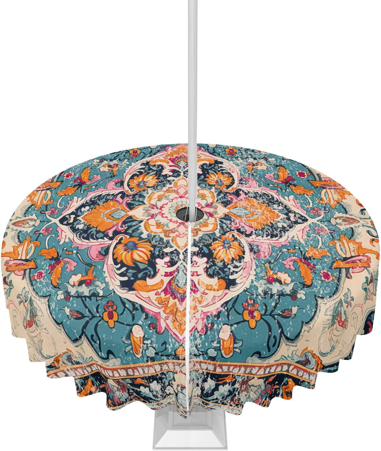 Outdoor Tablecloth with Umbrella Hole and Zipper Ethnic Style Round ...