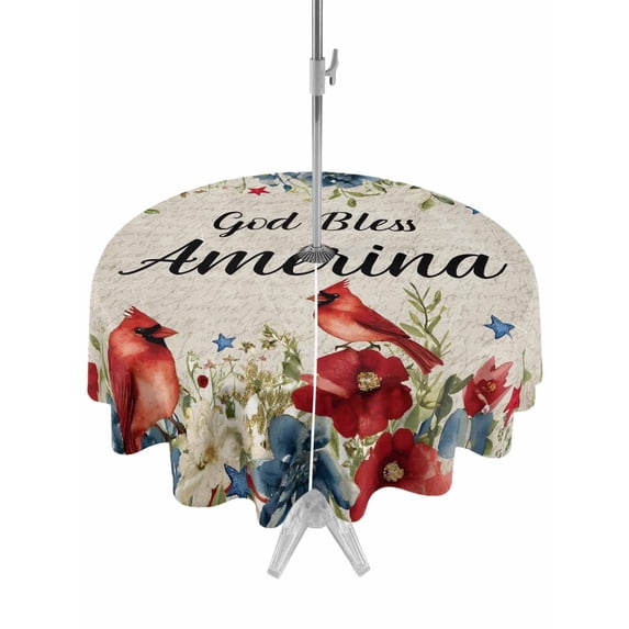 Outdoor Tablecloth with Umbrella Hole Zipper Independence Day Round ...