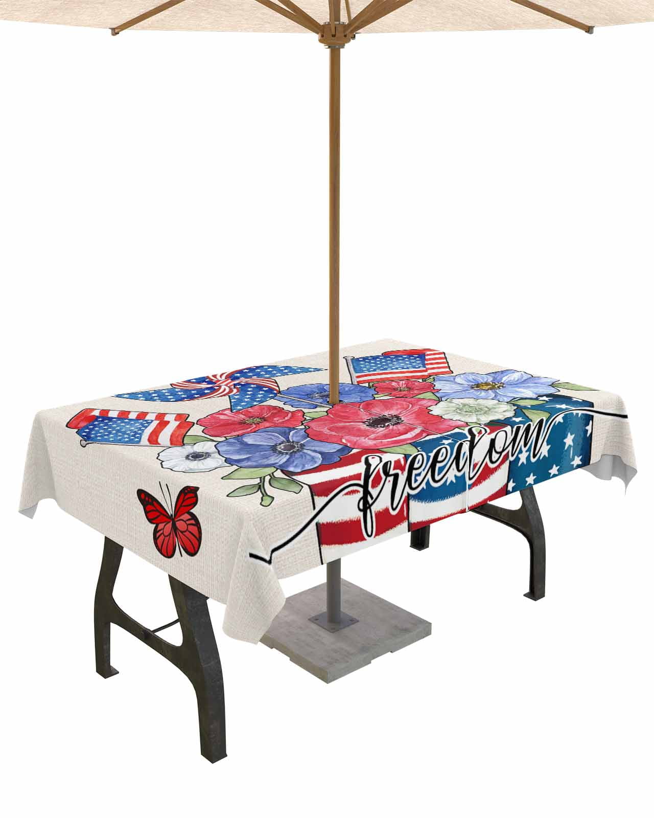 Outdoor Tablecloth with Umbrella Hole Zipper,Independence Day USA Flag ...