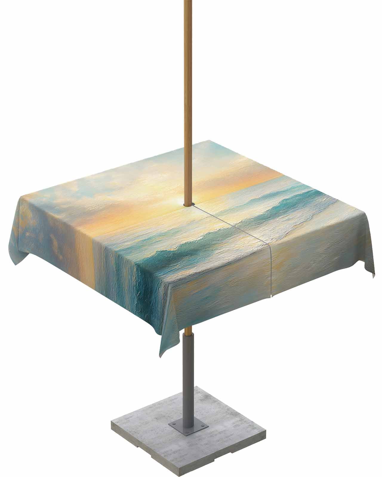 Outdoor Tablecloth with Umbrella Hole & Zipper, Ocean Sunrise Coastal ...