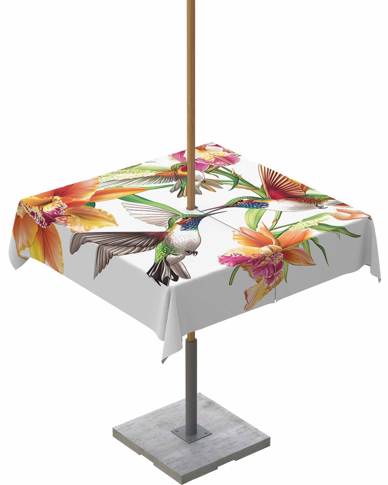 Outdoor Tablecloth with Umbrella Hole & Zipper, Orange Floral Square ...