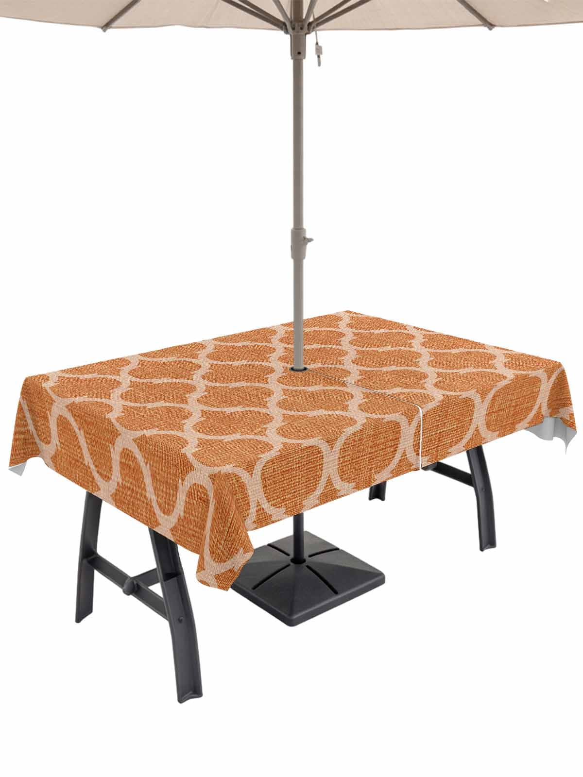 Outdoor Tablecloth with Umbrella Hole and Zipper, Orange Morocco ...