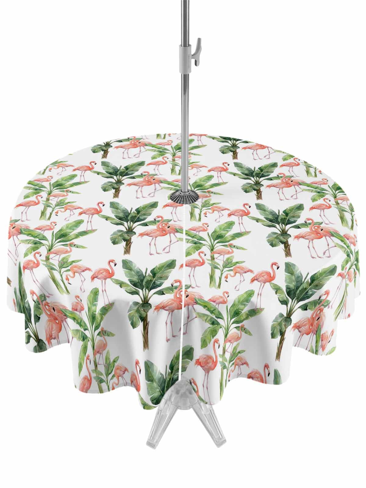 Outdoor Tablecloth with Umbrella Hole Zipper Pink Flamingo Round ...