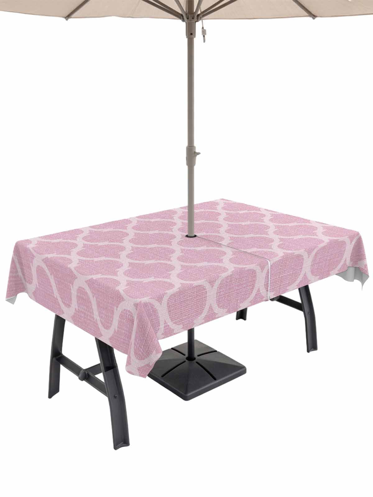 Outdoor Tablecloth with Umbrella Hole and Zipper, Pink Morocco ...