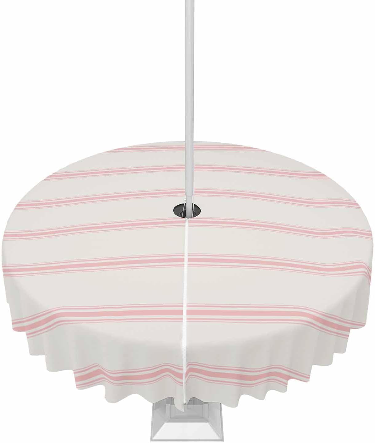 Outdoor Tablecloth with Umbrella Hole and Zipper Pink Stripes Round ...