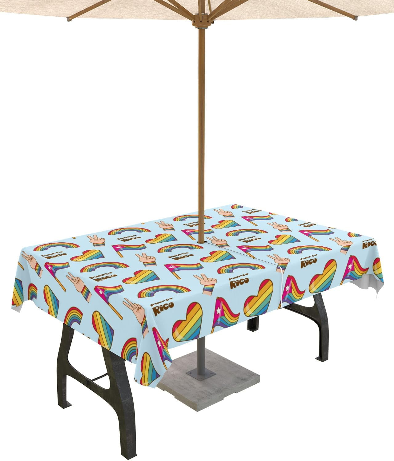 Outdoor Tablecloth with Umbrella Hole and Zipper Puerto Rico Flag ...