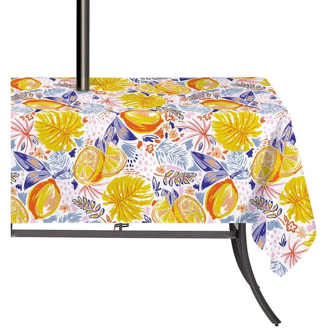 Outdoor Tablecloth with Umbrella Hole and Zipper Rectangle, Patio Table ...