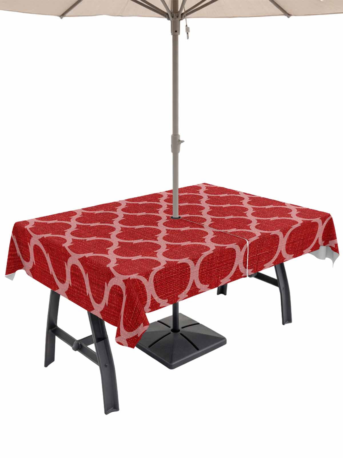 Outdoor Tablecloth with Umbrella Hole and Zipper, Red Moroccan ...