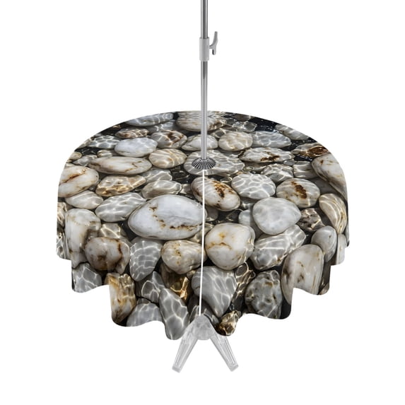 Outdoor Tablecloth with Umbrella Hole Zipper River Stone Round ...