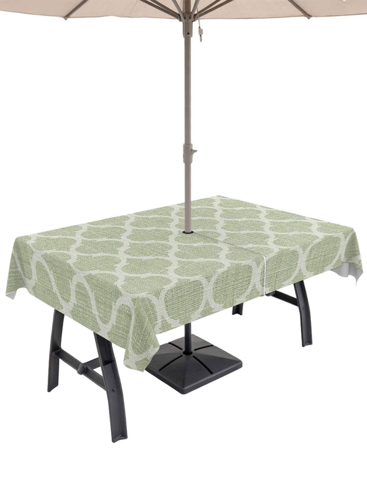 Outdoor Tablecloth with Umbrella Hole and Zipper, Sage Green Morocco ...