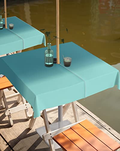 Outdoor Tablecloth with Umbrella Hole and Zipper Teal Ombre Rectangle ...