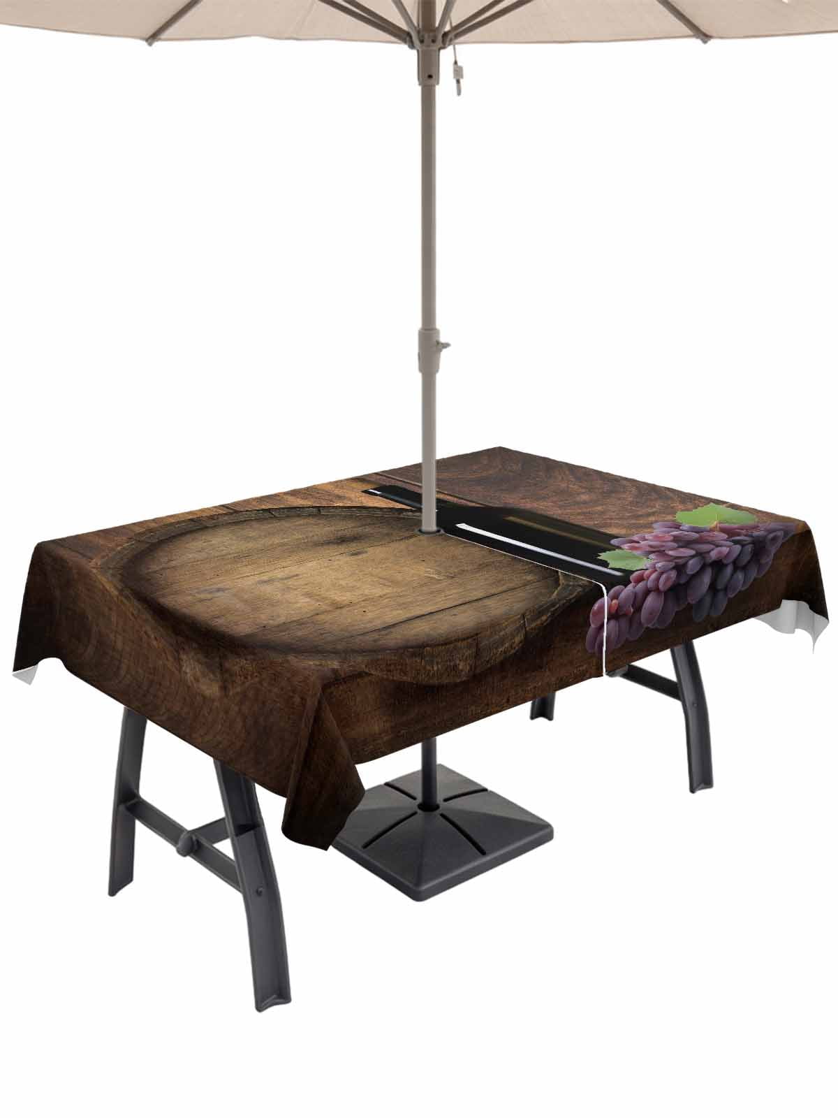 Outdoor Tablecloth with Umbrella Hole and Zipper Vintage Red Wine ...