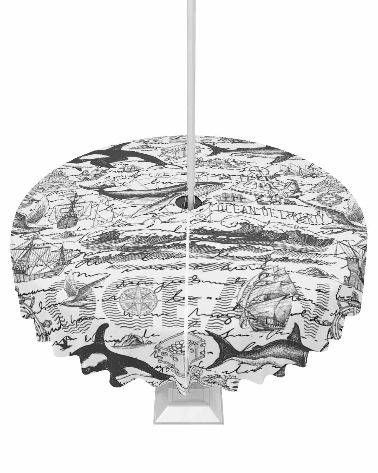 Outdoor Tablecloth with Umbrella Hole Zipper,Whale Shark Marine Life ...