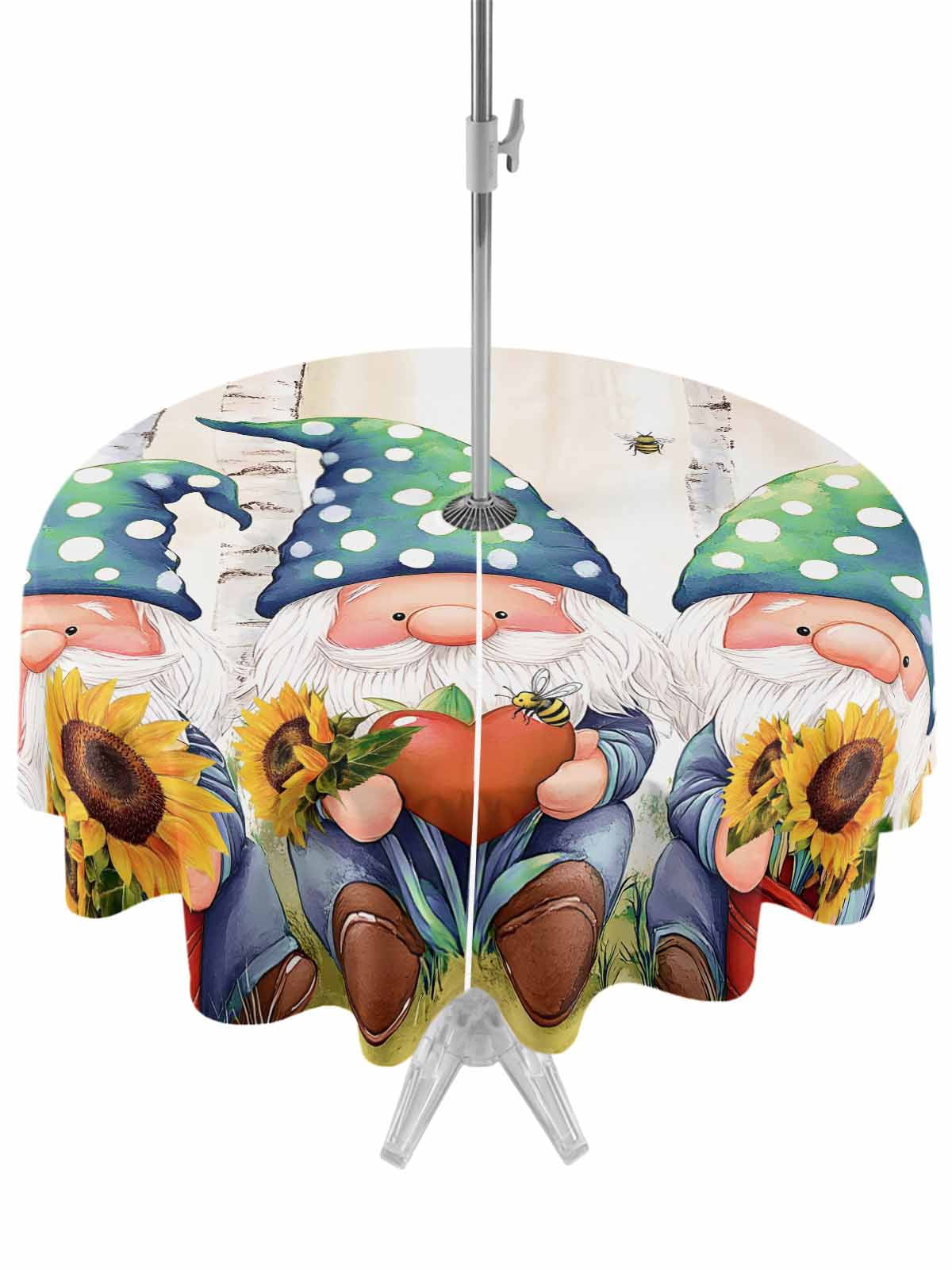 Outdoor Tablecloth with Umbrella Hole Zipper White-Beard Dwarf Round ...