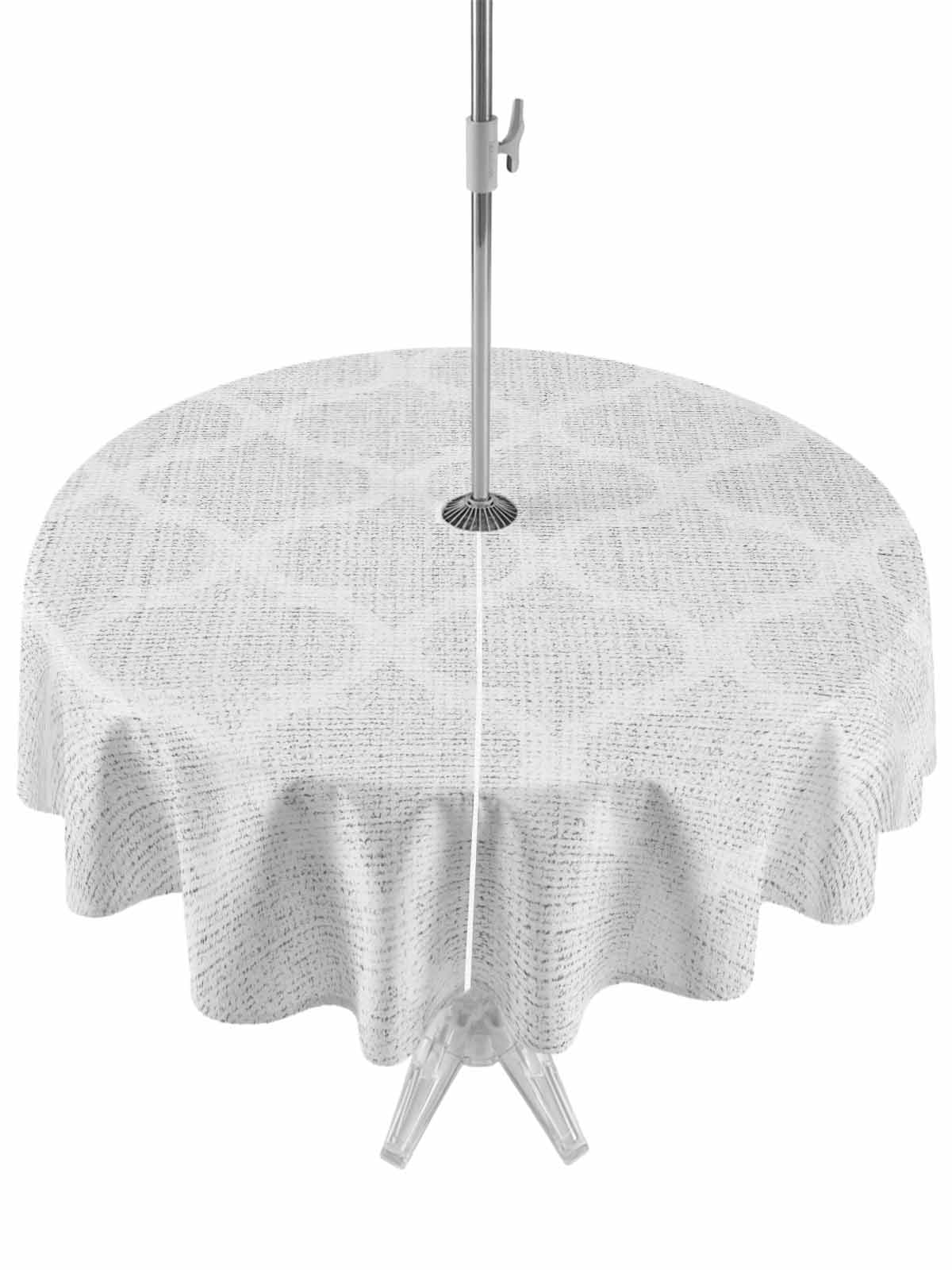 Outdoor Tablecloth with Umbrella Hole and Zipper, White Moroccan Round ...