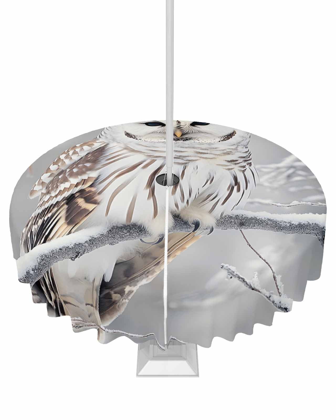 Outdoor Tablecloth with Umbrella Hole & Zipper, Winter Owl Round ...