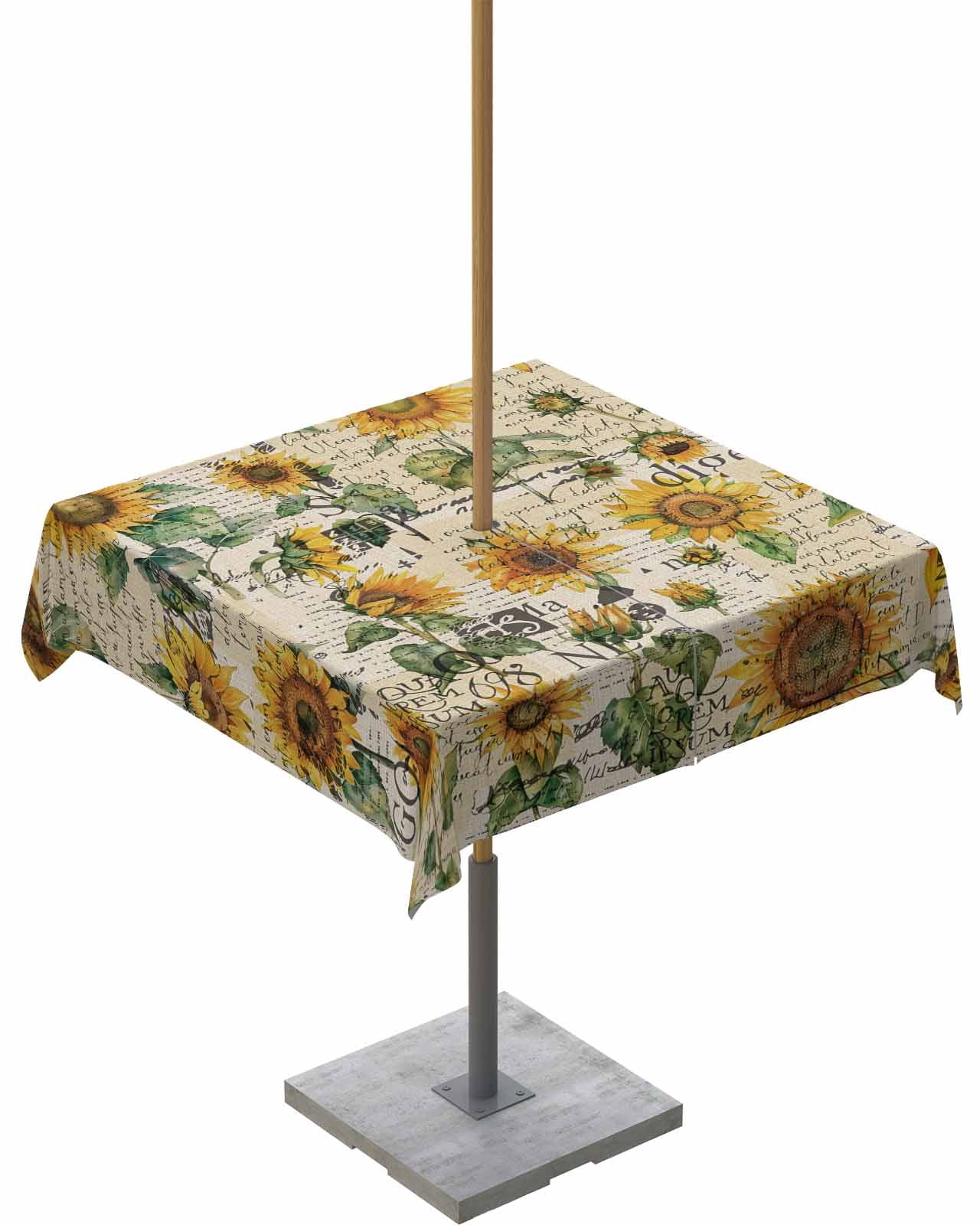 Outdoor Tablecloth with Umbrella Hole Zipper,Yellow Sunflowers Seamless ...