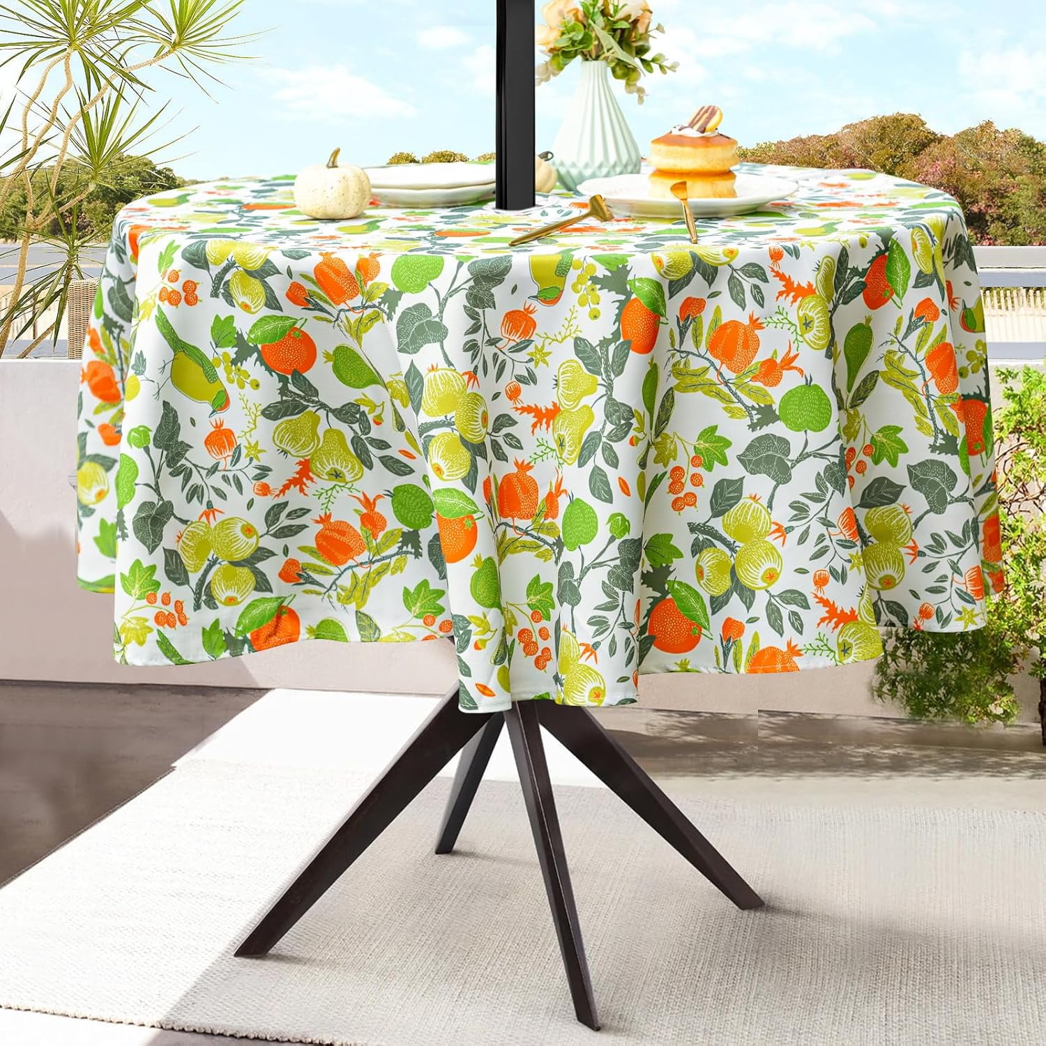 Outdoor Tablecloth with Umbrella Hole and Zipper, Spring/Summer ...