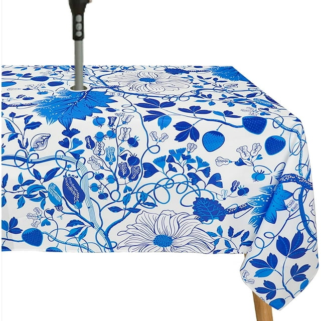 Outdoor Tablecloth with Umbrella Hole for Rectangle Table 60x84inch ...