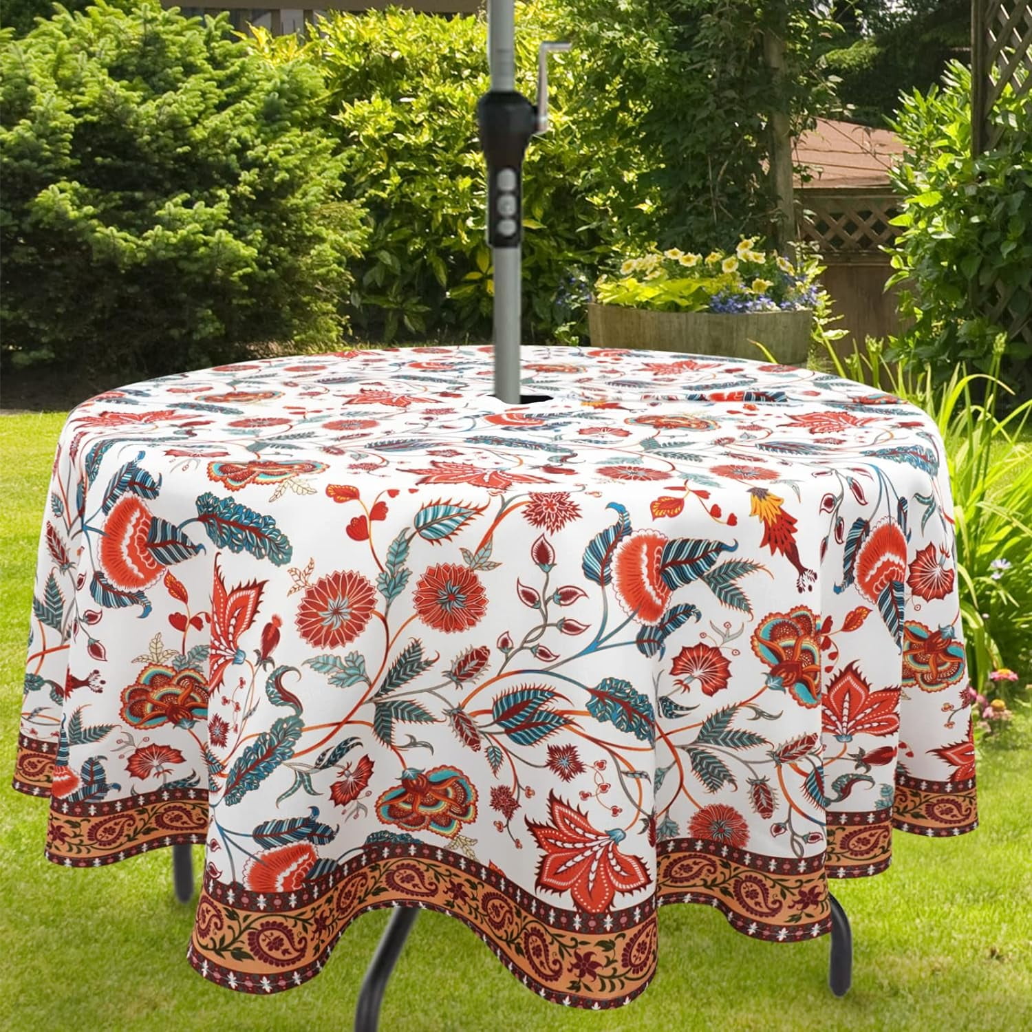 Outdoor Tablecloth with Umbrella Hole for Round Table 60x60inch Paisley ...