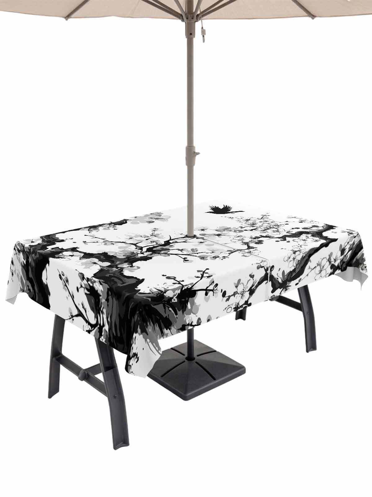 Outdoor Tablecloths with Umbrella Hole & Zipper, Chinese Painting ...