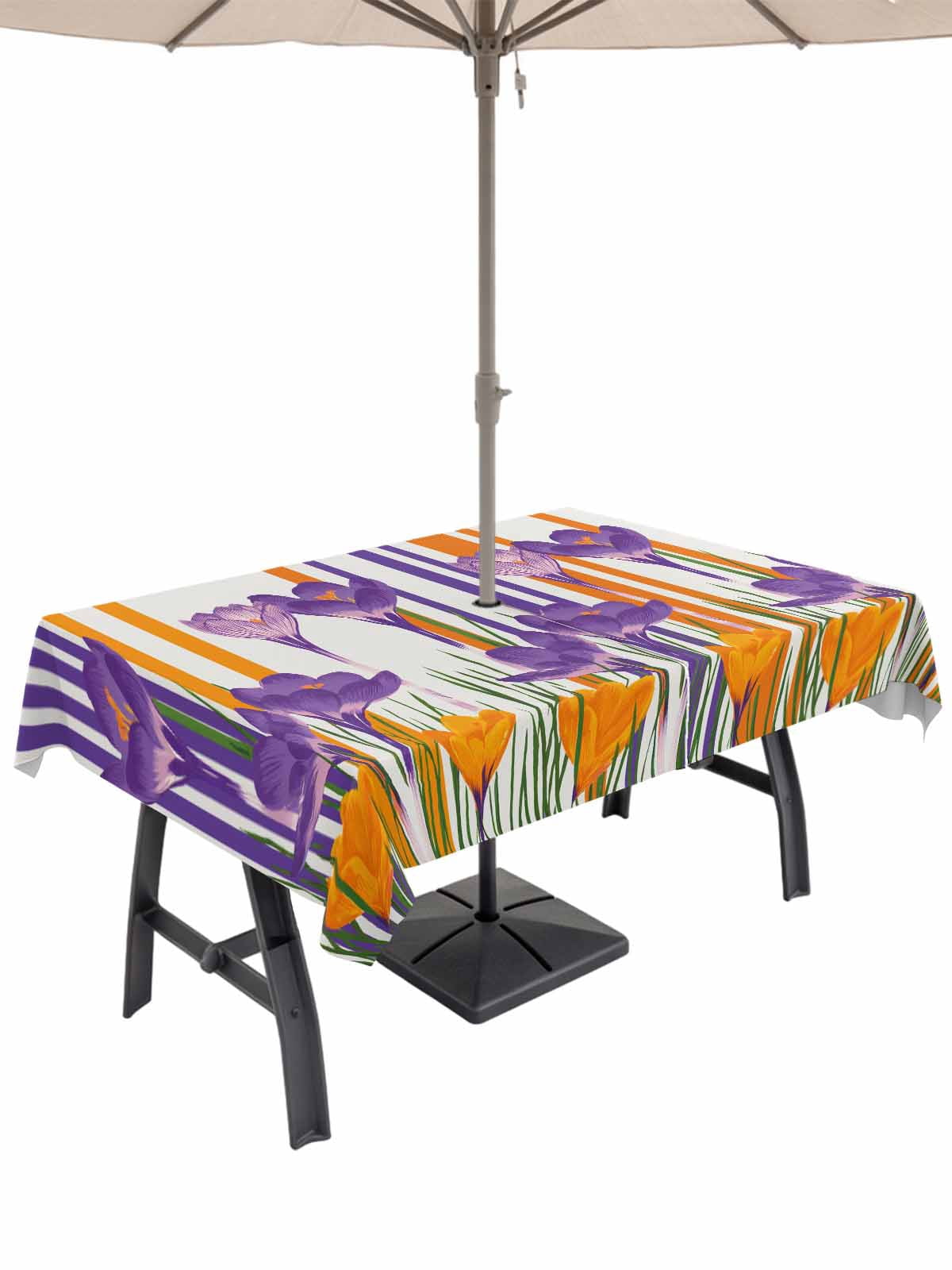 Outdoor Tablecloths with Umbrella Hole & Zipper, Purple Spring Floral ...