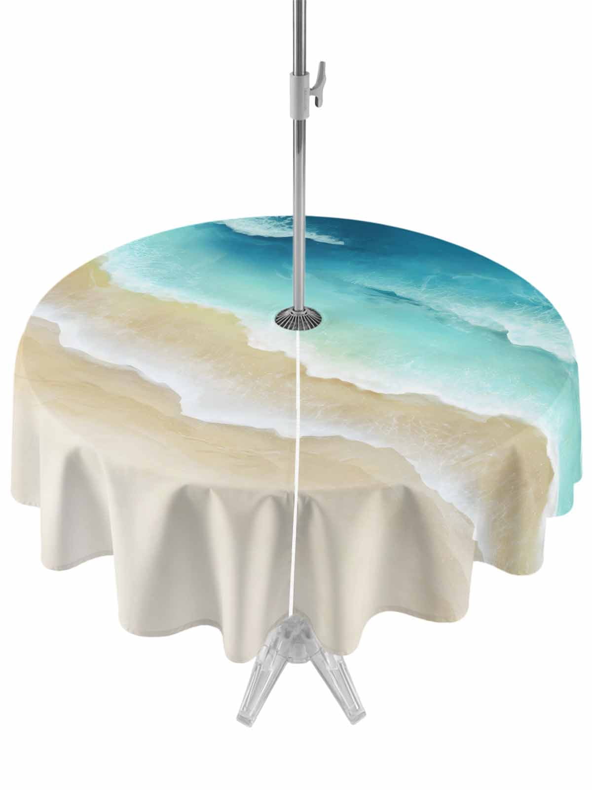Outdoor Tablecloths with Umbrella Hole & Zipper, Teal Gradient Ocean ...
