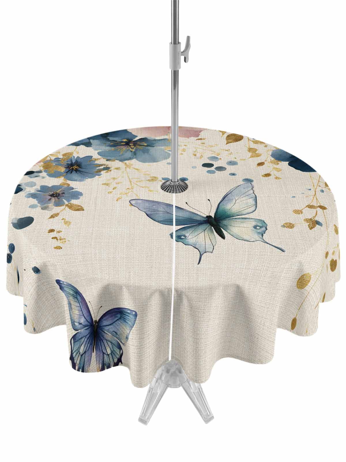 Outdoor Tablecloths with Umbrella Hole & Zipper, Weeping Blue Floral ...