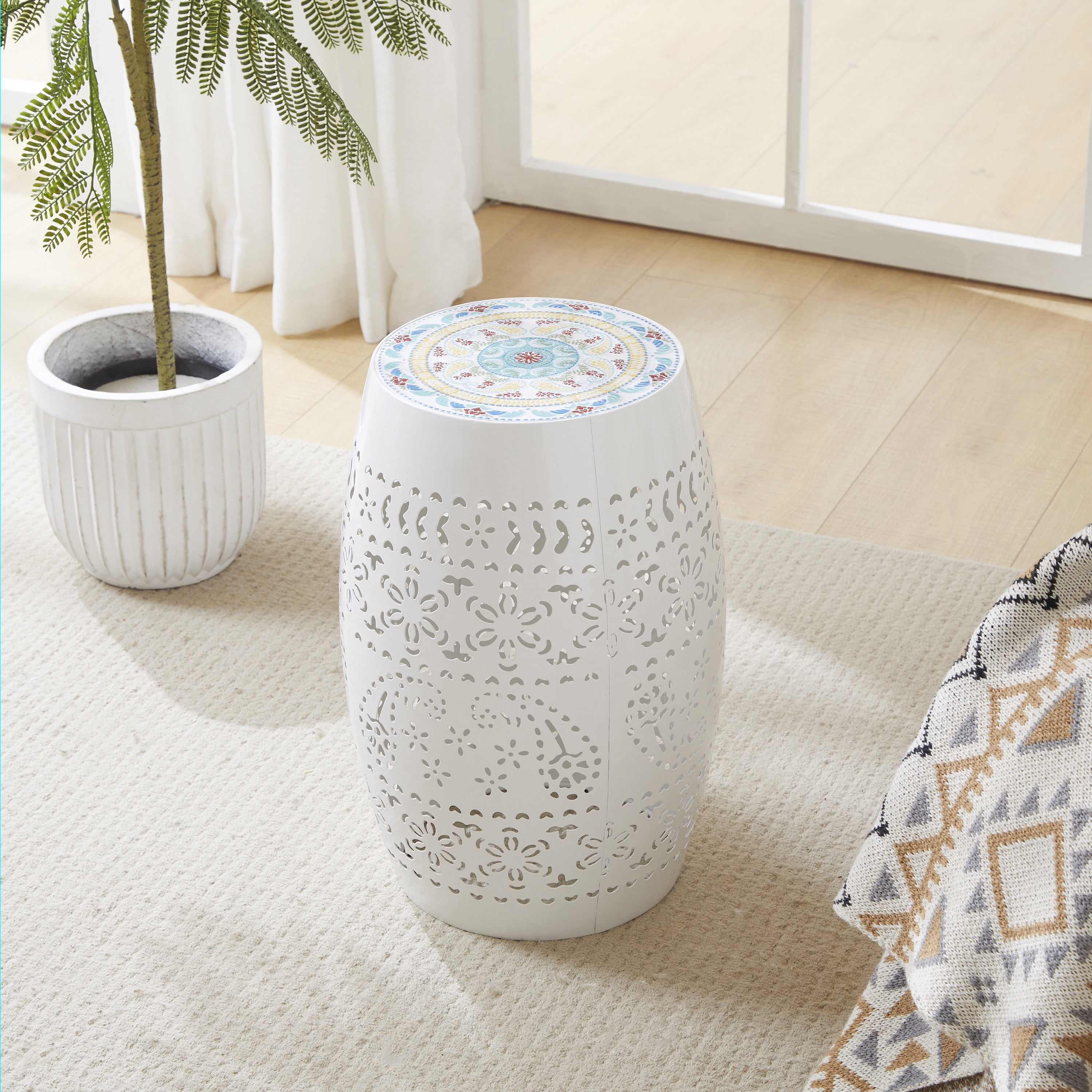 Outdoor Tables, LILAC 12" SIDE TABLE -WHITE, White Patio Tables,Ceramic ...