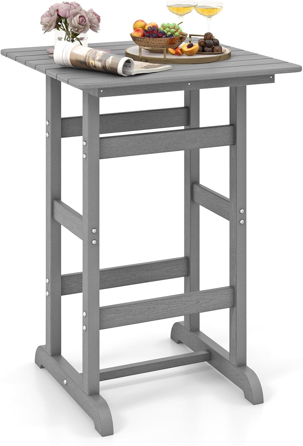 Outdoor Tall Bar Table, 42" Height HDPE Square Pub Table with Wood ...