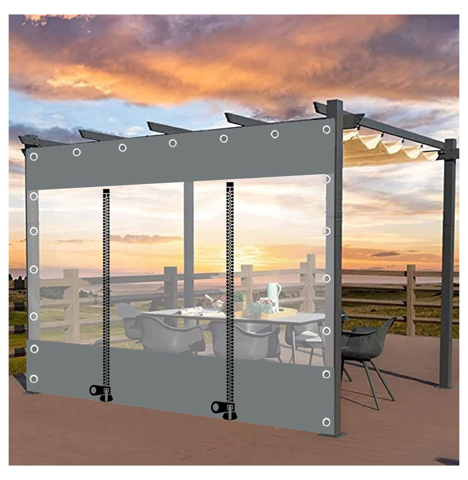 Outdoor Tarp Curtains with Zipper Door, 0.5mm PVC Clear Waterproof ...