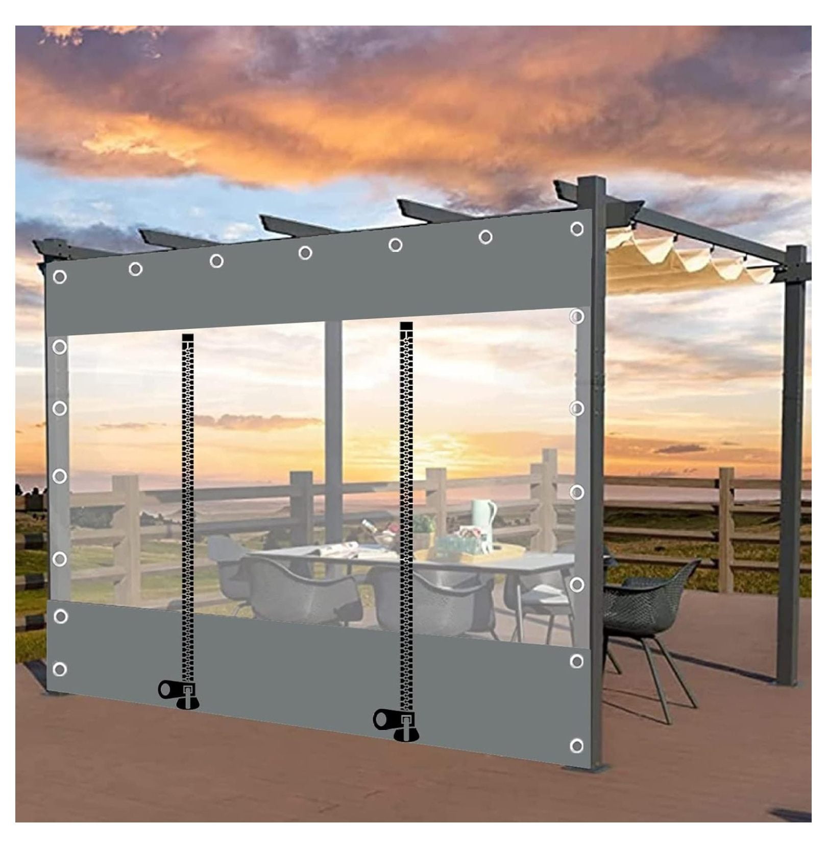 Outdoor Tarp Curtains with Zipper Door, 0.5mm PVC Clear Waterproof ...