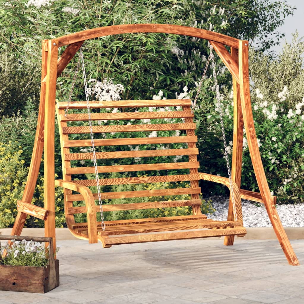 Outdoor Teak Finish Solid Wood Swing Bench with Curved Design 49.6x24 ...