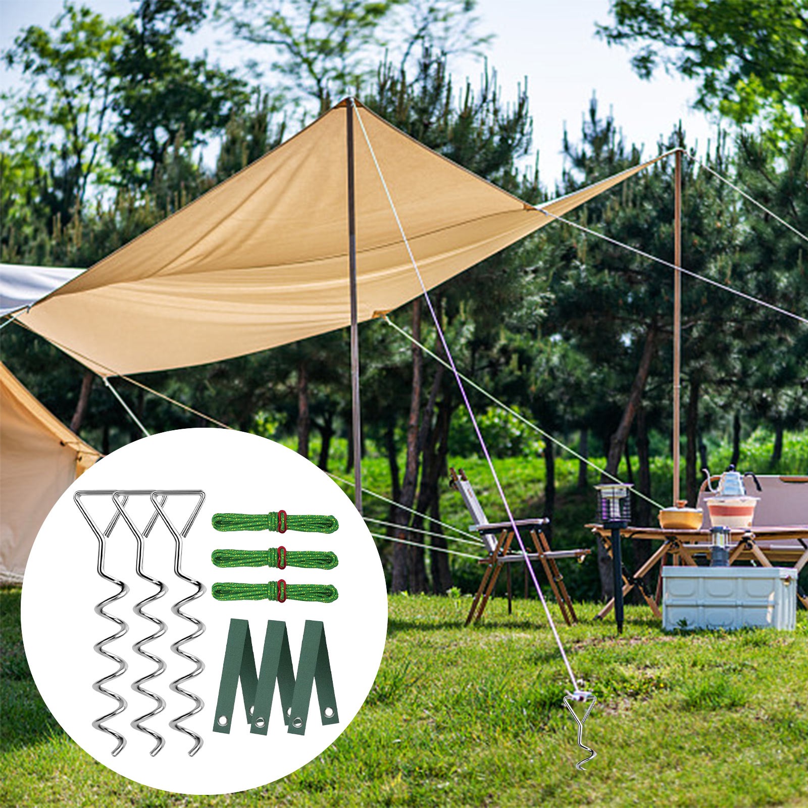 Outdoor Tent Garden Tree Windproof 3 Piece Set Ground Peg Nylon Strap ...