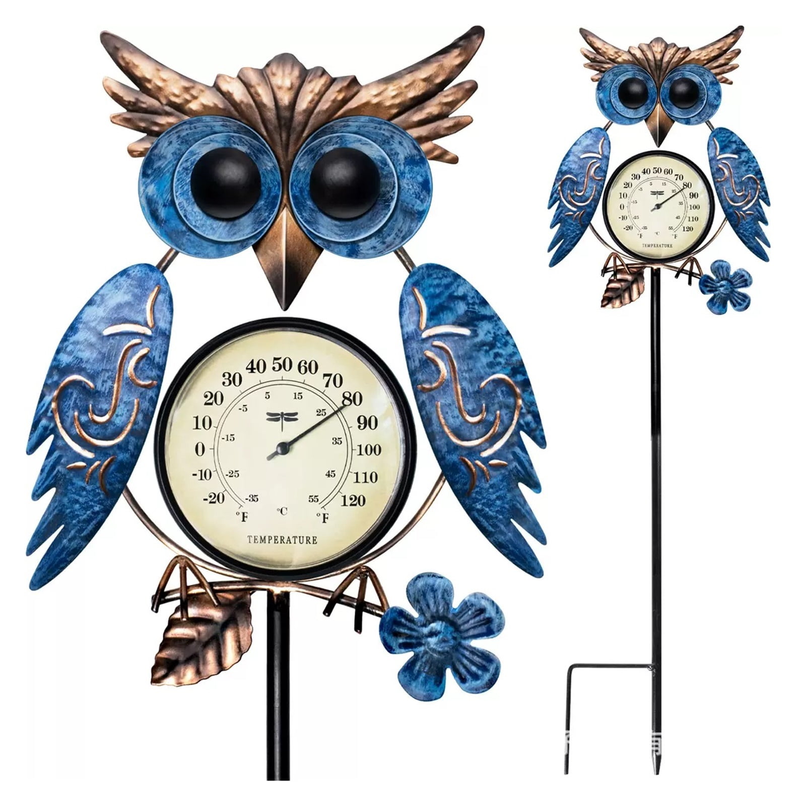 Outdoor Thermometer, 42 Inch Metal Owl Garden Stake Outside Wall ...