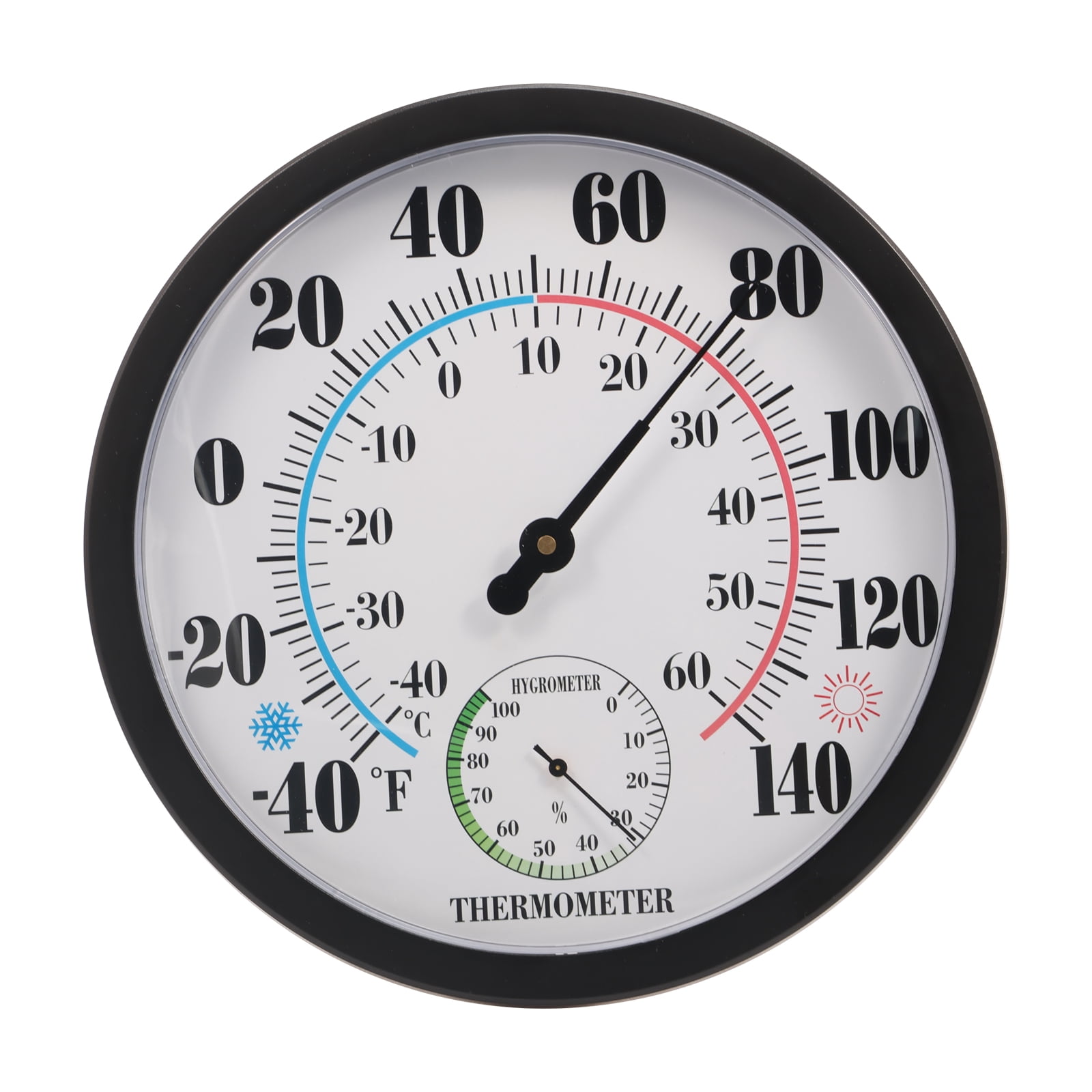 Outdoor Thermometer Hygrometer 10 Inches Round Black Wall Mount with ...