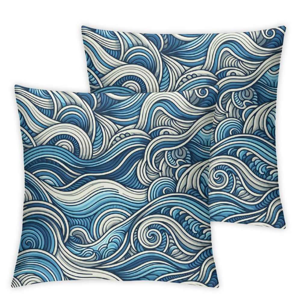 Outdoor Throw Pillow Cover Abstract Ocean Sea Wave Waterproof Cushion ...